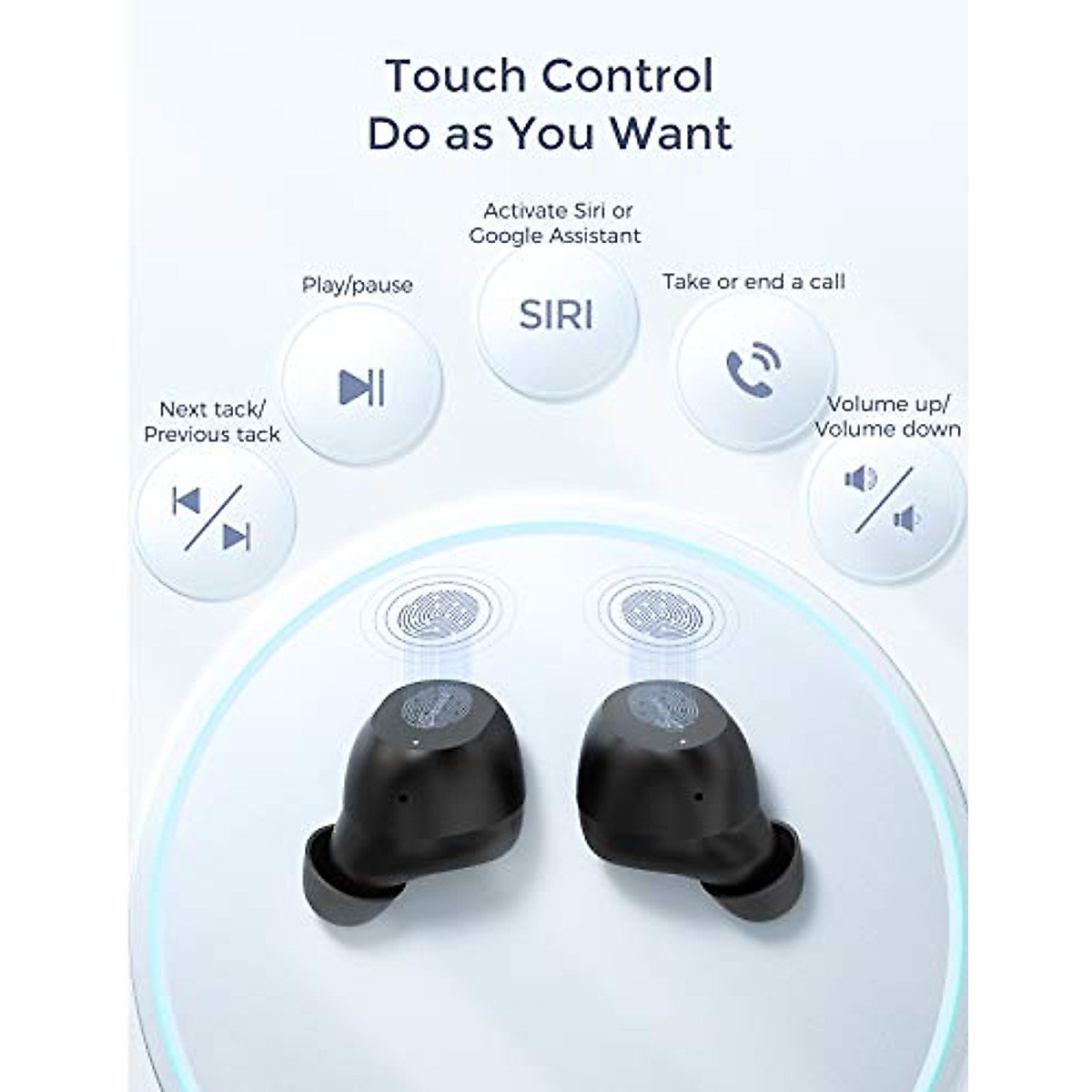 VASSCA Wireless Earbuds, Bluetooth Headphones with Charging Case, & Fast Charge, 25h Playtime, IPX8, Deep Bass, in-Ear Supports Mono Mode, for Music, Calls, and Siri Black