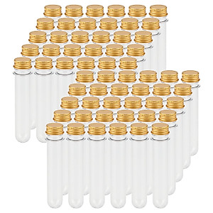 LEXININ 60 PCS 40ml Clear Plastic Test Tube with Lid, Test Tubes with Gold Screw Caps, Plastic Tubes for Craft Wedding Decor