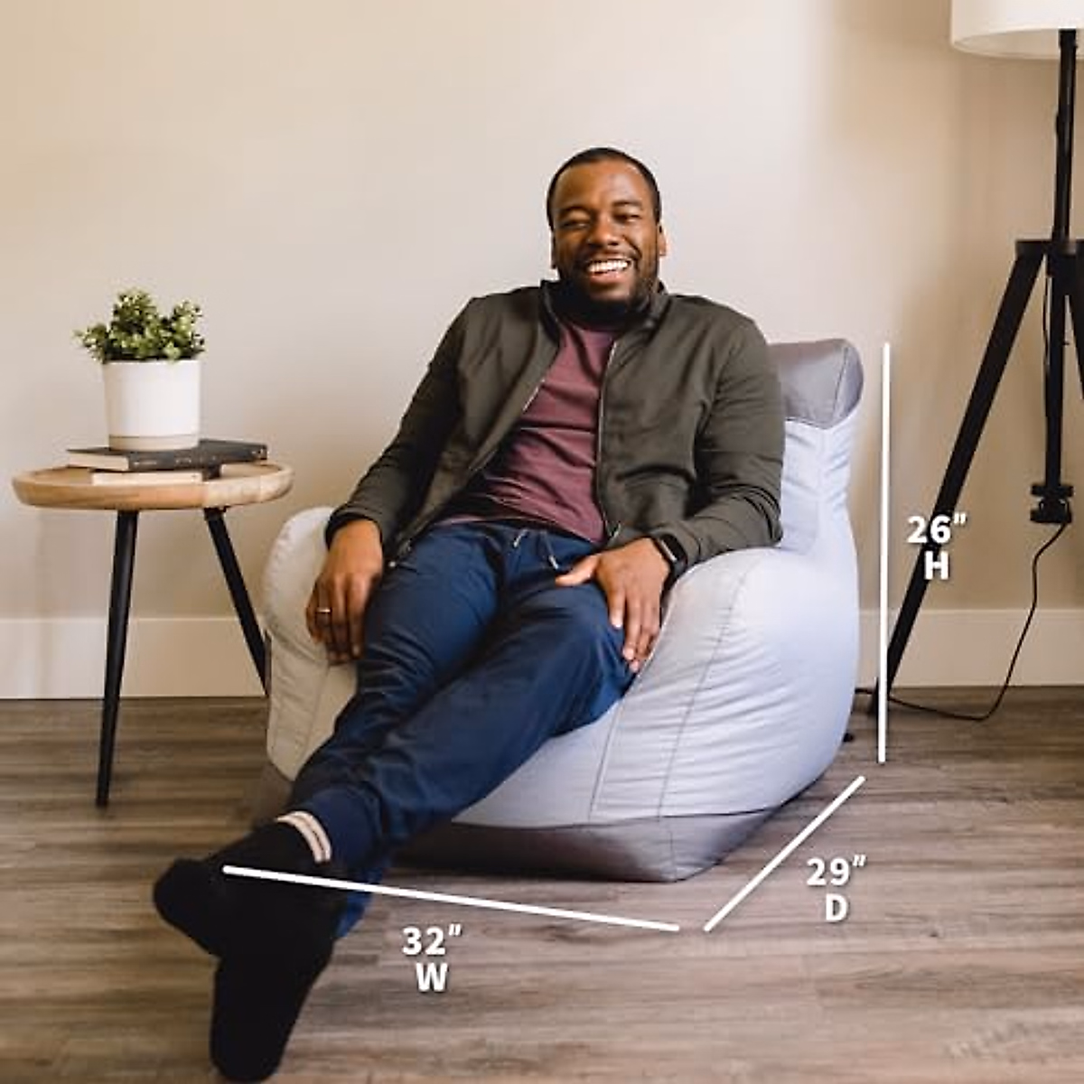 Big Joe Dorm Bean Bag Chair with Drink Holder and Pocket, Two Tone Gray Smartmax, Durable Polyester Nylon Blend, 3 feet