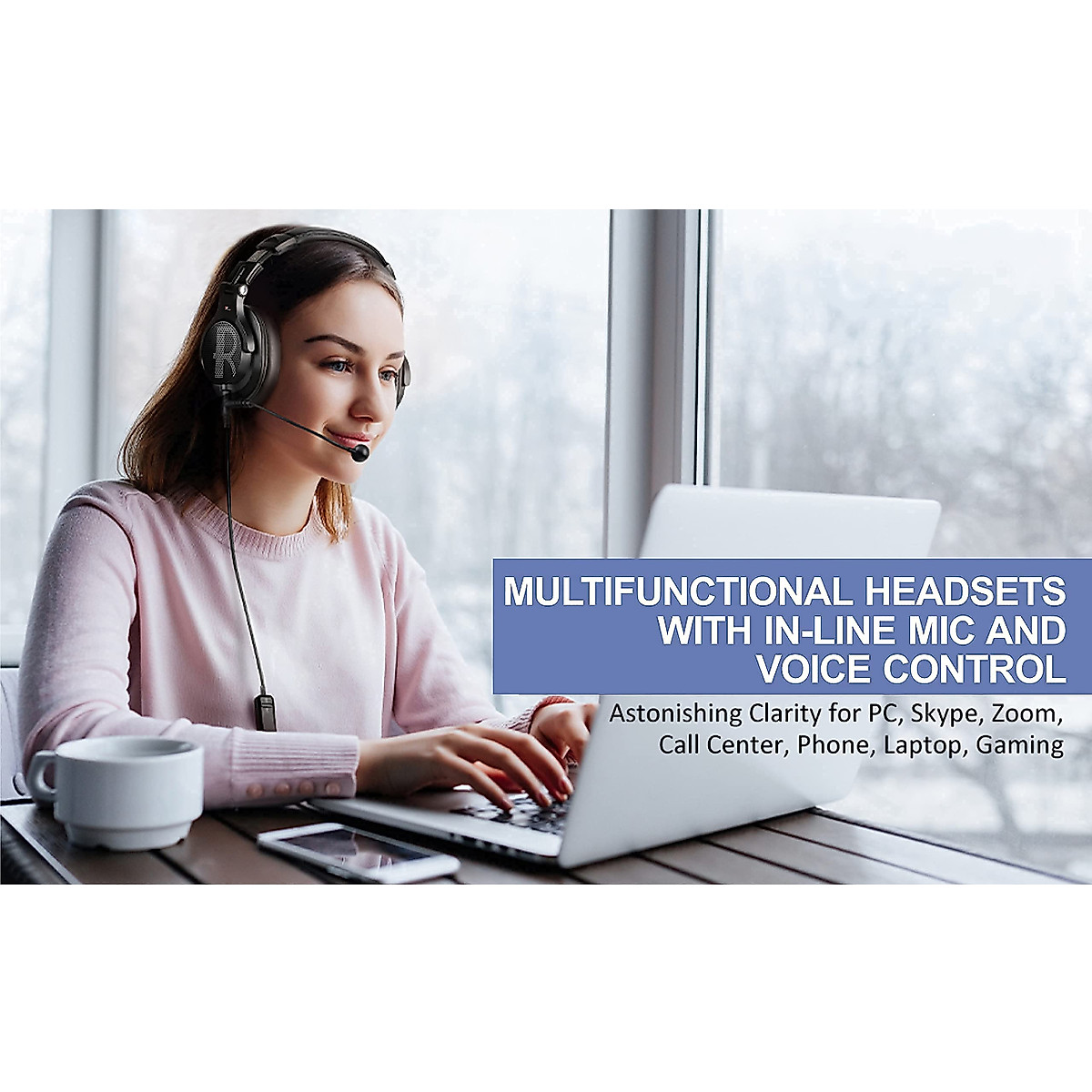 Prosonic DJ2KG Headsets with Boom Mic, Wired Over Ear Headphones for Business Meeting, Skype Zoom, PC Gaming,PS4, Xbox One, Discord, Podcast, Headset with SharePort & Volume Control (Black)