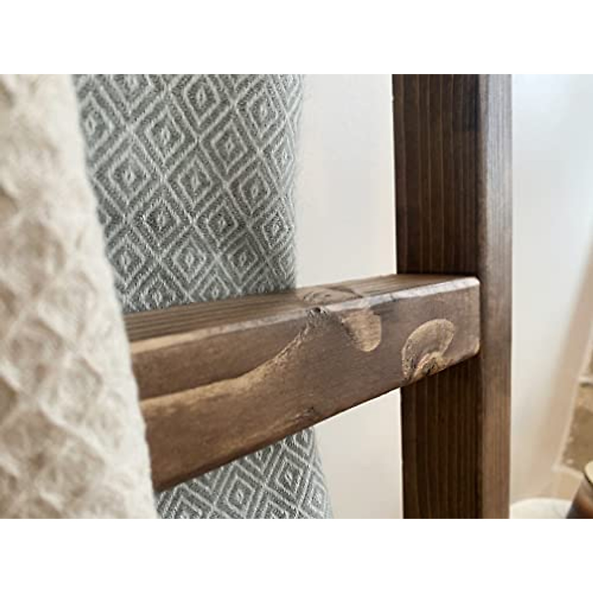 Wood Decorative Wall Leaning Blanket Ladders Bathroom Storage Quilt Towel Display Rack Shelf Holder Rustic Farmhouse, Brown