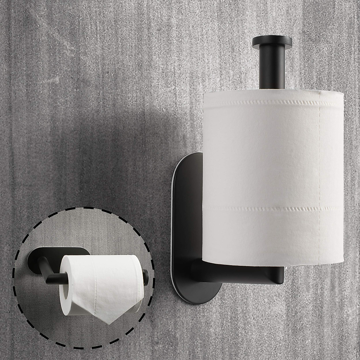 HITSLAM Matte Black Toilet Paper Holder Adhesive, Stainless Steel Self Adhesive Toilet Paper Roll Holder for Bathroom