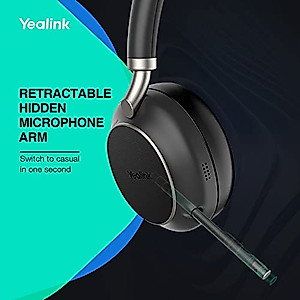 Yealink BH76 Lite Bluetooth Headphones Wireless Upgraded, MS Teams UC Compitable, Hi-Fi, ANC, Bluetooth Headset with Microphone (5-mics) Retractable Arm Noise-Cancellation, 35h Talking