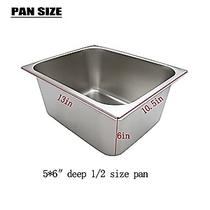 HQHAOTWU 5-Pan Electric Food Warmer Commercial Bain Marie Buffet Stainless Steel Food Container Single-Row Pans with Temperature Display and Glass Guard for Restaurant Canteen 13"×10.5"×6" Pan