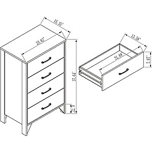 Panana 2/3/4 Drawer Dresser, Chest of Drawers Wooden Storage Dresser Cabinet Bedroom Furniture (White, 4 Drawer)