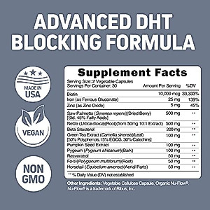 Foli-Tonic DHT Blocker & Hair Loss Supplement | Hair Thinning Treatment & Promotes Healthy Thicker Hair Growth | with Saw Palmetto & Biotin for Men & Women | 60 Vegan Capsules (60 Count (Pack of 1))