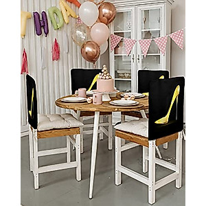 4 Pcs Dining Chair Slipcovers Golden Sexy High-Heeled Shoe,Removable Chair Back Covers Women Shining Heels on Dark Black Chair Protector for Home Kitchen Dining Room Holiday Party Decor