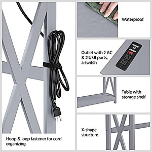 Yaheetech 2-Tier Console Table Narrow Wood Sofa Table with Power Outlets for Entryway Hallway Living Room Corridor, X-Shaped Design,Gray