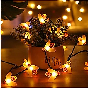 XLXX Battery Operated，6.5FEET 10 Lights,LED Bee Solar/Dragonfly Lights for Christmas Trees, Outdoor Garden, Patio, Fence, Wedding, Party (BEE, Warm White)