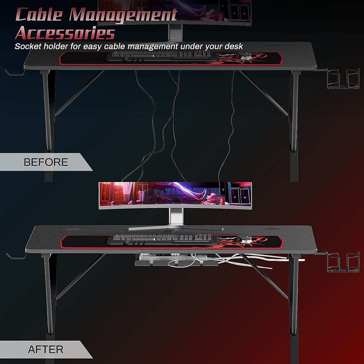 EUREKA ERGONOMIC Gaming Desk 39 Inch,PC Computer Desk, X Shaped Gaming Computer Desk with Mouse Pad, Carbon Fiber Surface Home Office Gamer Desk with Cup Holder & Headphone Hook & Controller Stand