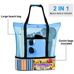 PARACITY Beach Tote Bag with Cooler Insulated and Waterproof Phone Pouch, Women Waterproof Sandproof Large Mesh Tote Bag with Zipper, Vacation Essentials, Pool Bag for Picnic Camping Traveling