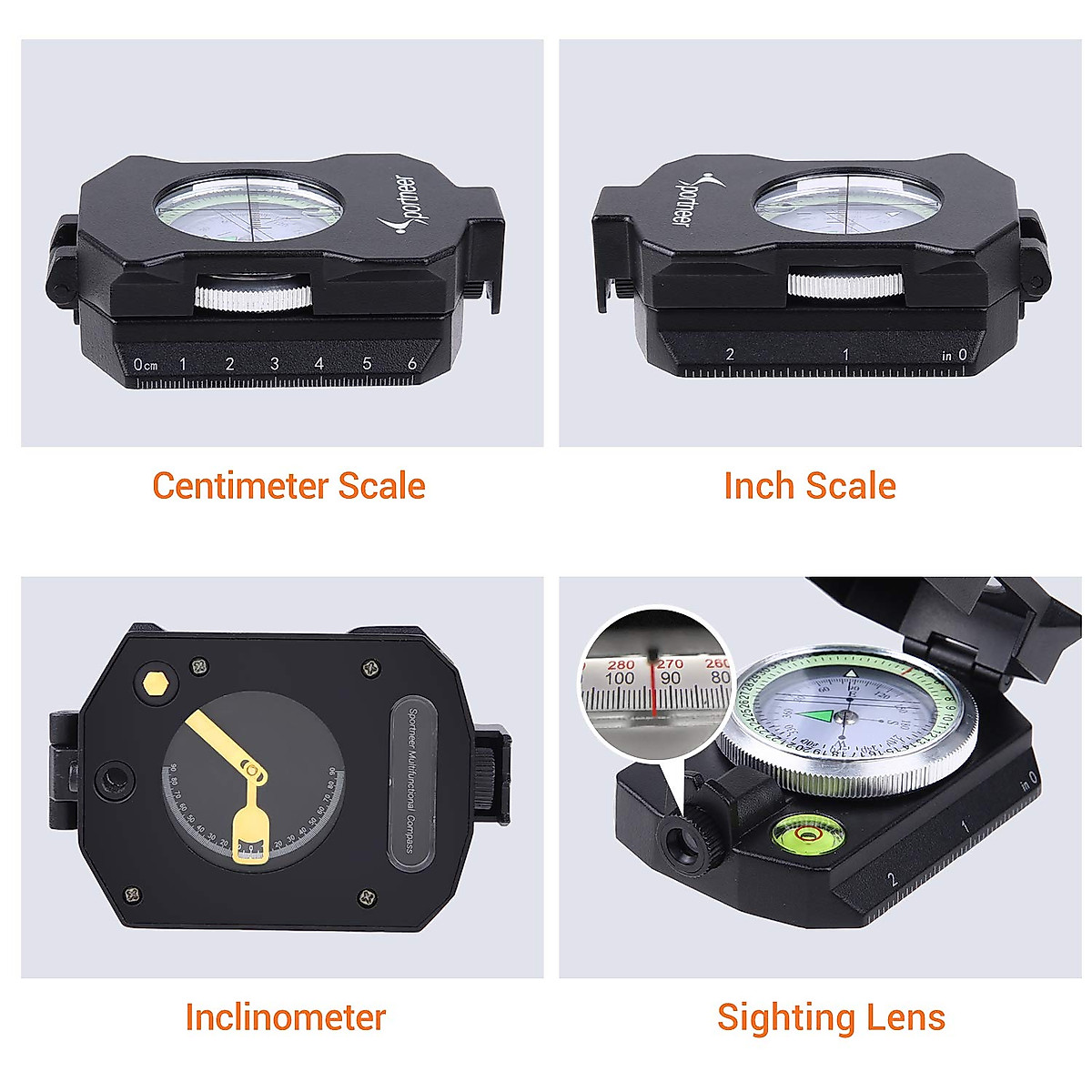 Compass, Sportneer Compass Survival Compass Hiking Military Compass with Inclinometer Waterproof Lensatic Compass Magnetic Compass Boy Scout Compass for Hiking Camping Hunting with Carry Bag
