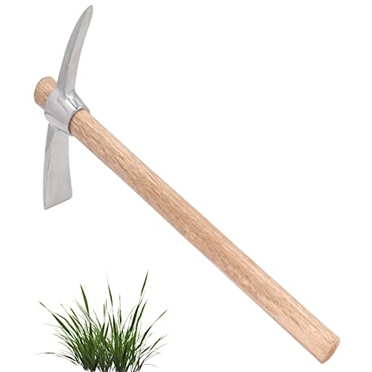 Natudeco Garden Pick Mattock Hoe 450MM Pickaxe Hoe Mini Pick Hoe Dual-Purpose Hand Cultivator Short Claw Rake Agricultural Digging Tools with Wooden Handle for Bonsai Garden Farming Flower Planting