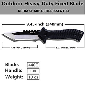 OERLA TAC OLK-038A Outdoor Knife Fixed Blade Camping Hunting Survival Field Knife 440C Full Tang Stainless Steel Blade with Kydex Sheath and EDC Tactical Belt Clip