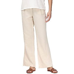 Soojun Women's Casual Linen Blend Elastic Waist Flared Pants, Khaki, XL/29 Inseam