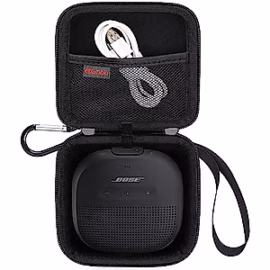 Elonbo Carrying Case for Bose SoundLink Micro Bluetooth Speaker, Small Portable Waterproof Speaker Travel Protective Bag Storage Cover, Mesh Pocket Fits Included Micro-USB Cable. Black