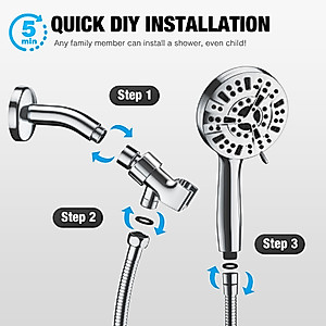 8 Massage Setting ＆ 2 Jet Modes High Pressure Shower Heads, 5.04" Large Size Handheld Shower Head 59" Stainless Steel Shower Head with Hose 360° Detachable Shower Head Aqua Care Shower Head