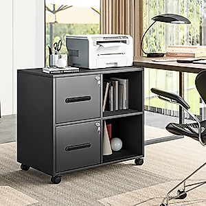 YITAHOME 2-Drawer Filing Cabinet, Thickened Steel Mobile Lateral Filing Cabinet On Wheels for A4/Letter Size, Printer Stand with Open Storage Shelves for Home Office