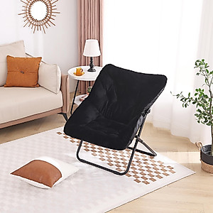 Tiita Comfy Saucer Chair, Soft Faux Fur Oversized Folding Accent Chair, Lounge Lazy Chair for Kids Teens Adults, Metal Frame Moon Chair for Bedroom, Living Room, Dorm Rooms