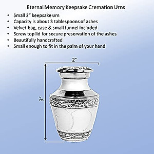 Keepsake White Silver Urn for Human Ashes, with Case and Velvet Bag – Mini Funeral Burial White by Eternal Memory (Small)