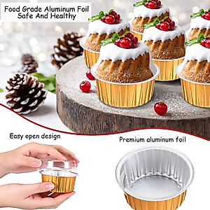 150 Pcs Aluminum Foil Baking Cup Disposable Ramekins with Lids 5oz Mini Cupcake Liners Flan Mold Mini Cake Pans with Lids Disposable Cake Tins for Pudding Desert Creme Brulee (Gold, Silver)