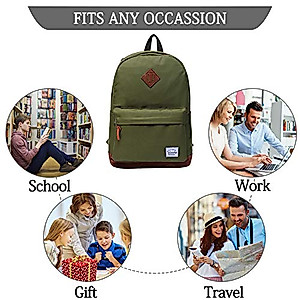 VASCHY Unisex Classic Lightweight Water-resistant Campus School Rucksack Travel BackPack Green Fits 15.6Inch Laptop