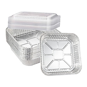 Waytiffer 20pack-8 x 8 Square Baking Cake Pans with Plastic Dome Lids Disposable Aluminum Foil Tins,Heavy Duty cake Pans Roasting Pans,Cooking Tins Homemade Breads Oven Pans