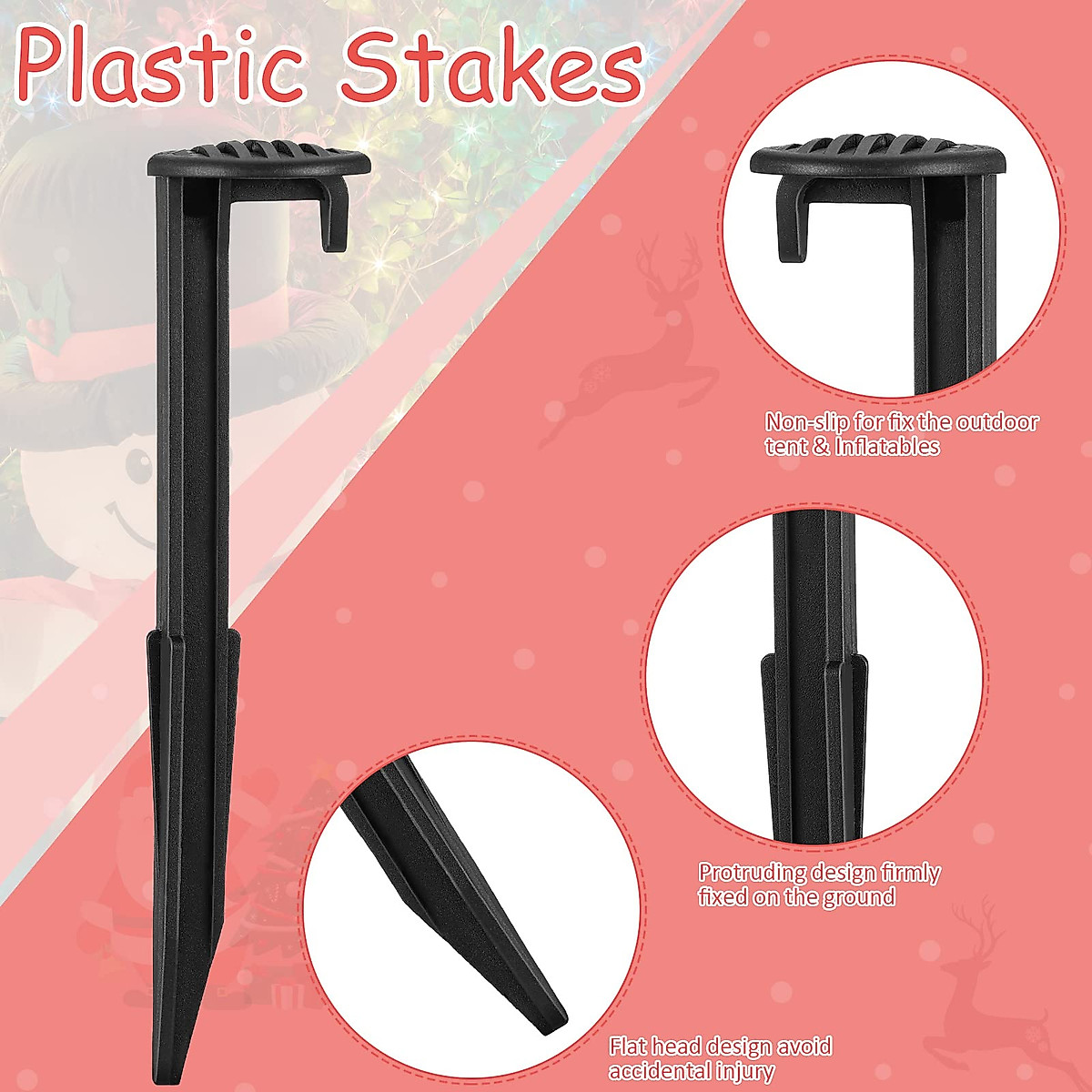 Inflatable Stakes and Tethers, Plastic Stake, Tether with Hook Inflatable Spikes Replacement Yard Halloween Christmas Holiday Inflatable Decoration Accessories for Garden Home Lawn (24 Pieces)