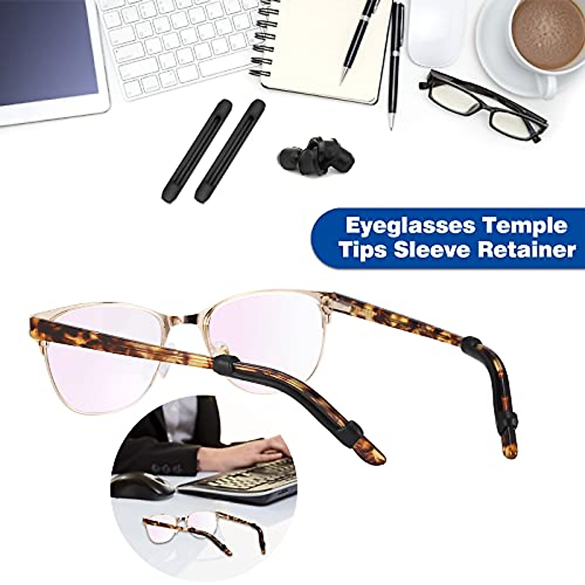 6 Pairs Silicone Eyeglasses Temple Tips Sleeve Retainer, Anti-Slip Elastic Glasses Ear Grip Comfort Eyeglasses Retainers Behind The Ears for Reading Glasses Sunglasses (Black)