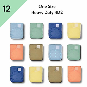 KaWaii Baby Pack of 12 Heavy Duty HD2 Cloth Diapers with 24 Premium 5-Layer Diaper Inserts, Leakproof, Reusable, Daycare Nappies, fits Babies 8-36 lbs