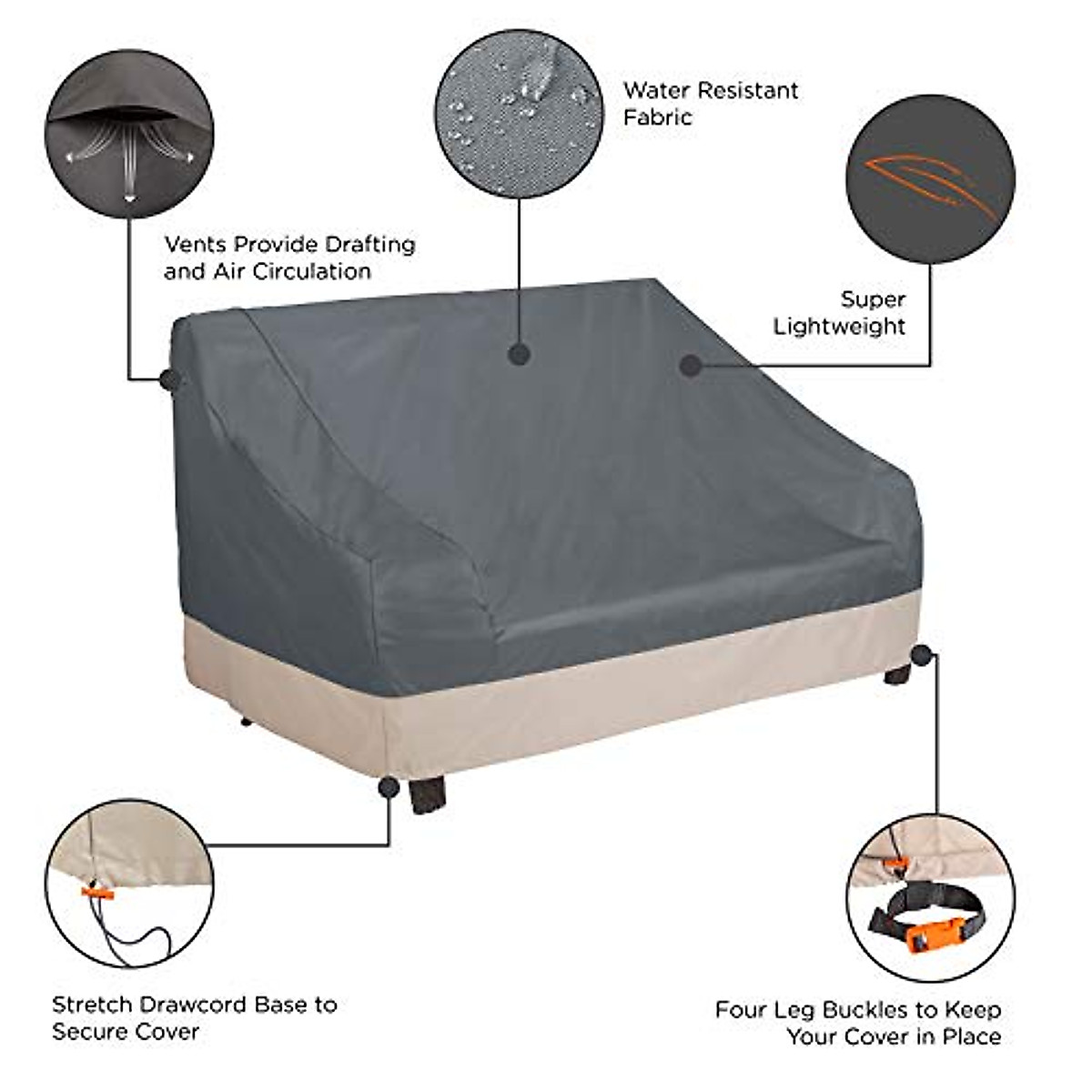 MODERN LEISURE Renaissance Ultralite Outdoor Patio Loveseat Cover - Water Resistant (82.5 W x 38 D x 38.25 H Inches) Gray and Atmosphere, Model 3020