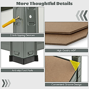 Giantex 5-Tier Storage Utility Shelves, Metal Garage Shelving Unit w/Adjustable Height, Anti-tipping Devices, 2000 LBS Total Load Capacity, Heavy Duty Display Rack for Shop, Kitchen (1, Gray)