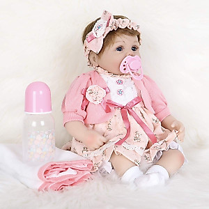 ENADOLL Reborn Baby Doll Realistic Silicone Vinyl Baby Pink Hairband Girl 16 inch Weighted Soft Body Lifelike Doll Gift Set for Ages 3+(Pink Hairband)