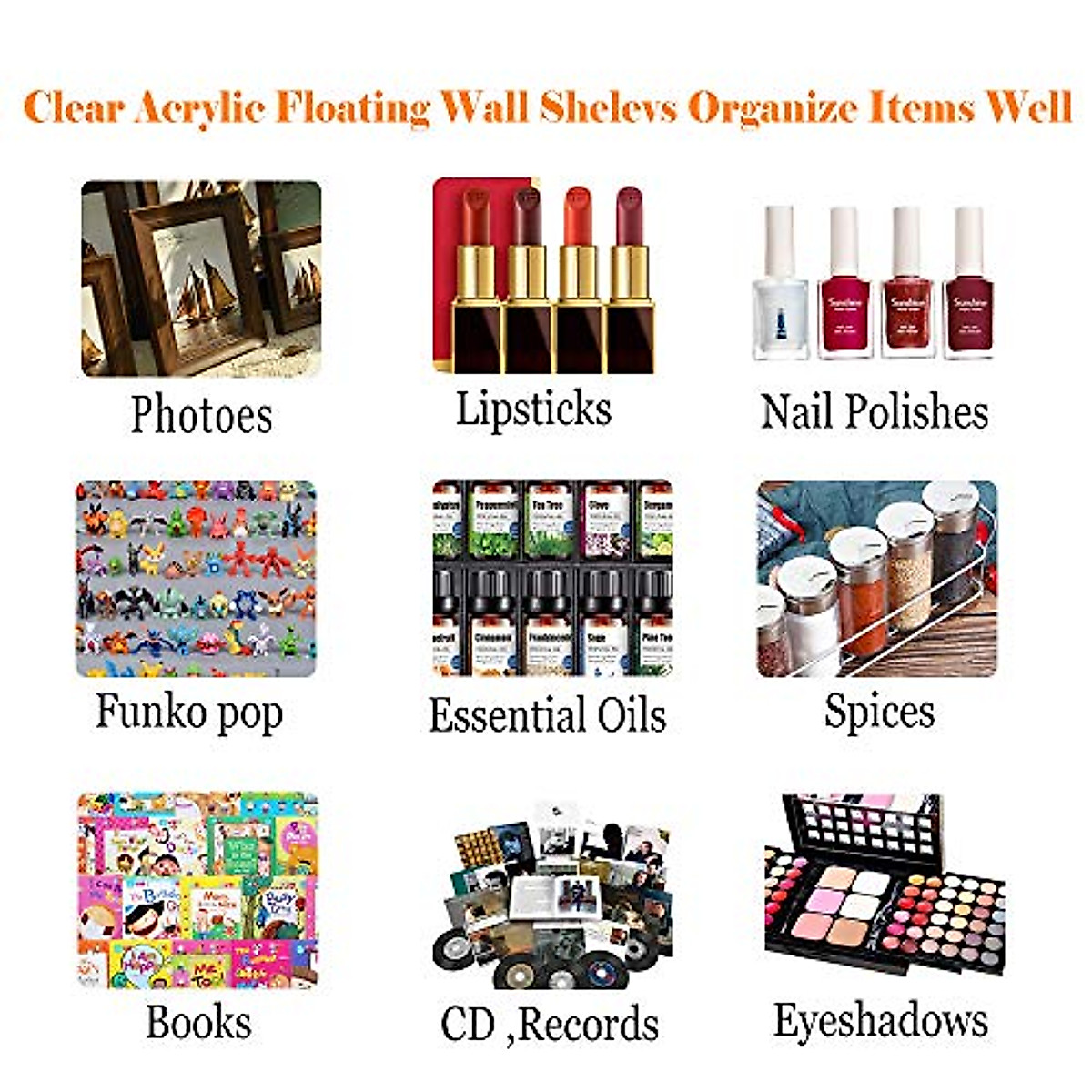 Clear Vinyl Record Shelf Wall Mount for 7 inch CD DVD Single EP LPs Acrylic Album Records Display Floating Rack Holder for Wall Sheving Juice Bottle Sample Lipstick Collection Hanger 8 Packs Invisible