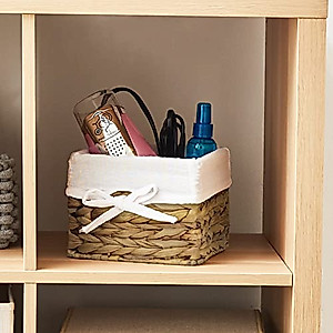 EZOWare Set of 4 Small Natural Woven Water Hyacinth Wicker Storage Nest Baskets Organizer Container Bin with Liner for Organizing Kids Baby Cloth, Room Decor, Toy, Gift Basket Empty - Brown (7x7x5.5")