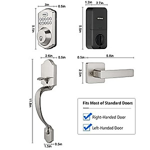 Revolo RE001 Electronic Keypad Deadbolt, Keyless Entry Door Lock, Keyed Entry, Auto Lock, Smart Lock with Handle, Front Door Handle Sets, Anti-Peeking Password, Satin Nickel