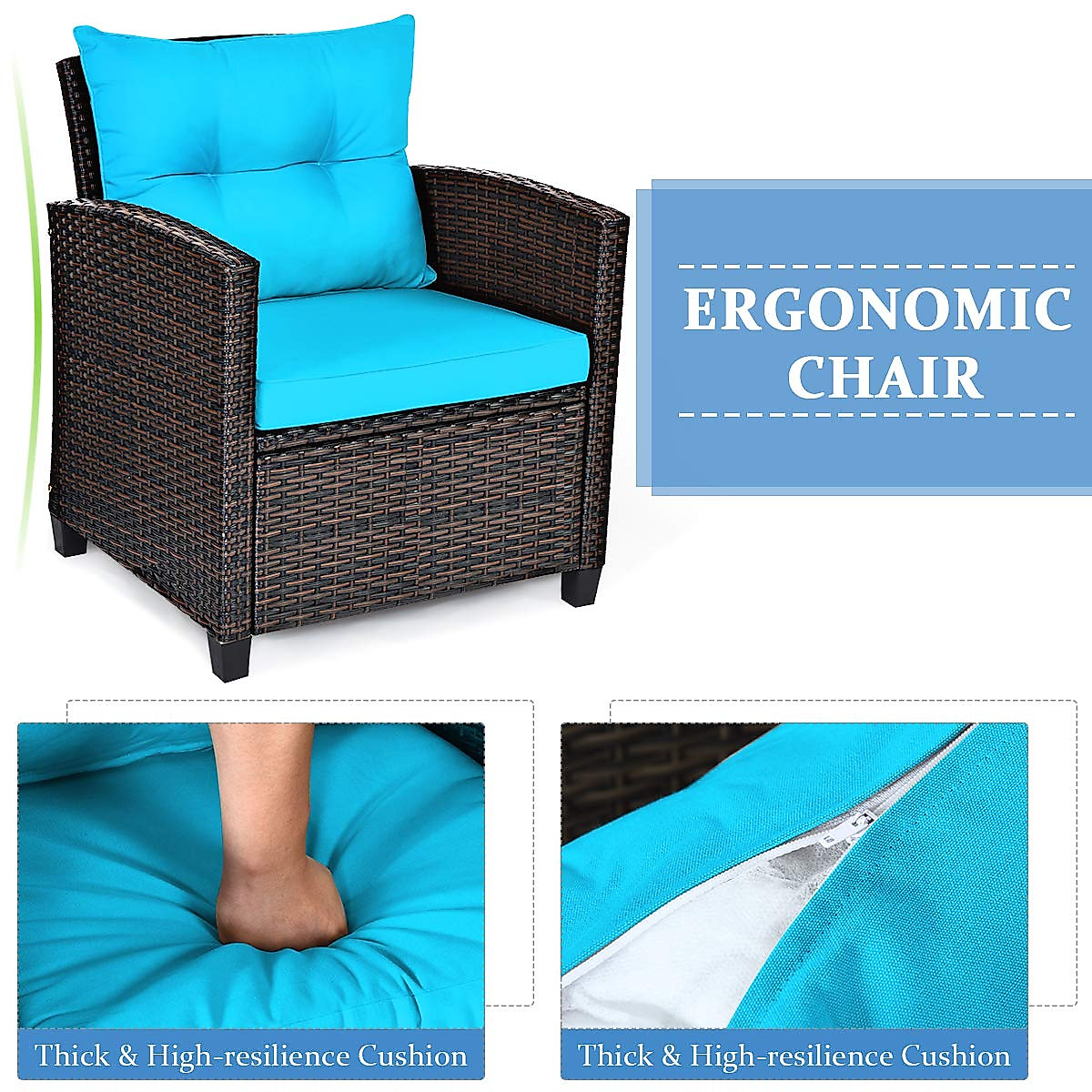 3 PCS Patio Furniture Set, OneSize, Turquoise