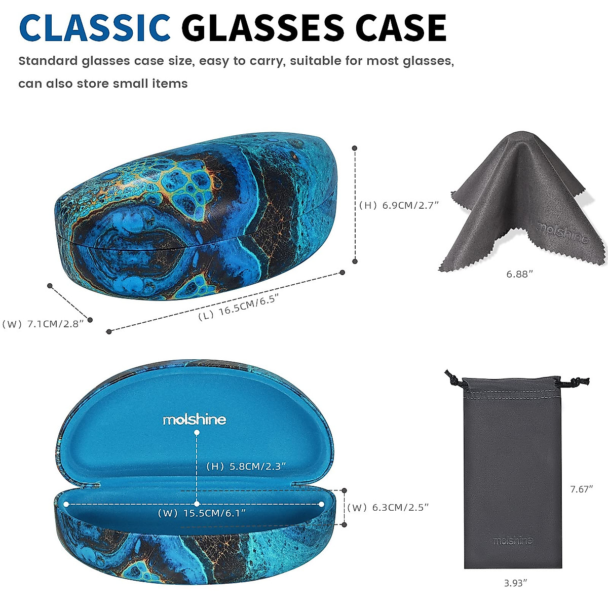 molshine Hard Shell Sunglasses Case,Large Glasses Case for Women Men Oversized Sunglass Eyeglasses (Cyan Sea Bottom)