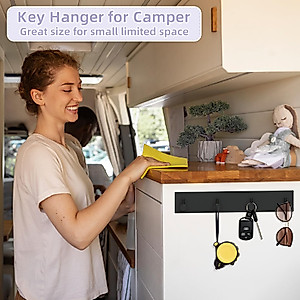 VIS'V Key Holder Wall Mount, Large Self Adhesive Key Hanger Metal Key Rail with 4 Key Hooks Compact Stick on Key Chain Holder with Extra Adhesive for Entryway Doorway Hallway - Black