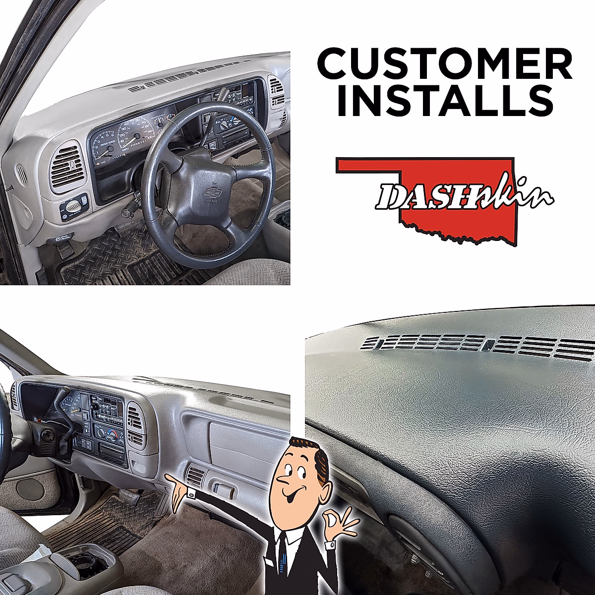DashSkin Molded Plastic Dash Cover Compatible with 1997-2000 C1500/K1500 Tahoe Suburban Yukon & 1997-2000 Escalade in Medium Grey - Easy Cracked Dashboard Fix - Made in America