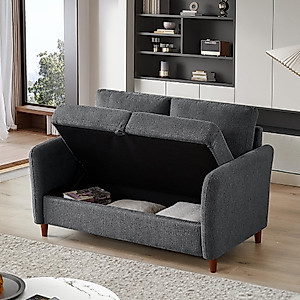 KOPSEE Comfy Linen Sofa Couch with Storage, Upholstered Convertible Sofa Bed for Small Spaces, Queen Sleeper Futon Sofa for Living Room, Bedroom, Apartment, Office (Dark Gray, 2 Seater)