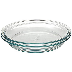 Pyrex 6001003 Glass Bakeware Pie Plate 9" x 1.2" Pack of 2, 5.2, Clear