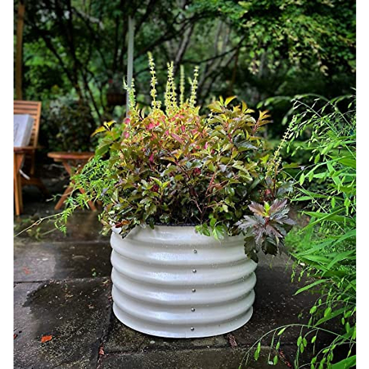 Vego Garden Raised Garden Bed Kits, 17" Tall 6 in 1 Modular Metal Raised Planter Bed for Vegetables Flowers Patio Ground Planter Box-Pearl White