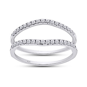 SAVEARTH DIAMONDS 1/4 ct t.w Round Cut Lab Created Moissanite Diamond Curved Ring Guard Enhancer For Women In 14K White Gold Over Sterling Silver(D Color, VVS1 Clarity 0.25 Cttw)-8