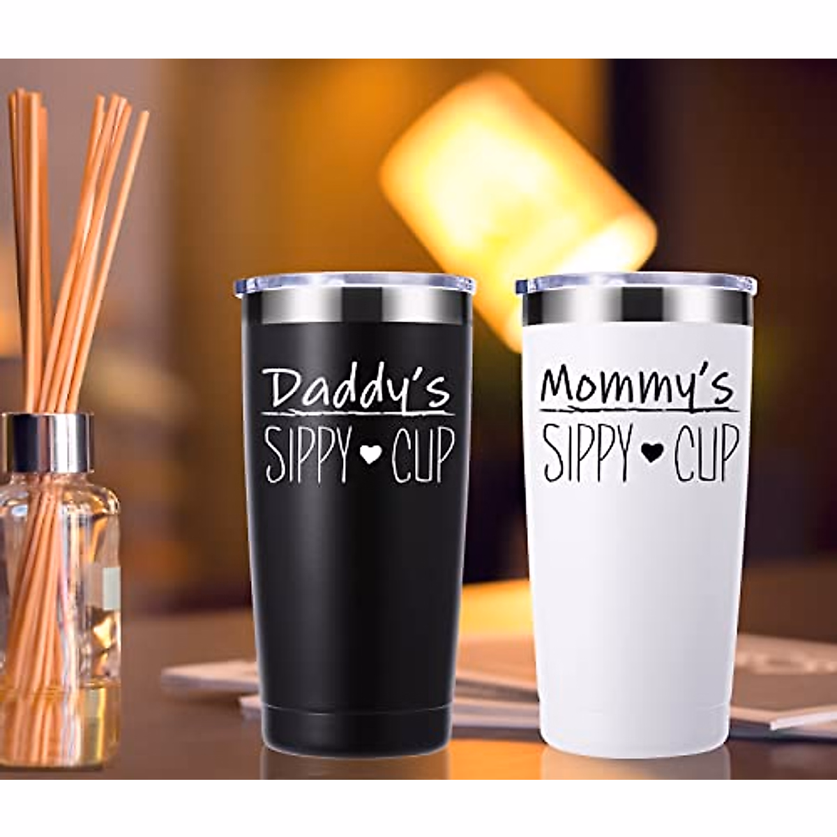 Daddy's Sippy Cup & Mommy's Sippy Cup 20 OZ Tumbler.Dad Mom Gifts.Fathers Mothers Day Couple Gifts.Birthday Christmas Anniversary Wedding Day Gifts from Daughter Son for Daddy Mommy.(Black&White)
