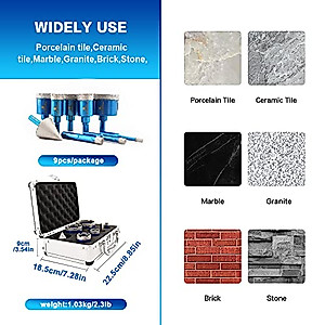 Diamond Core Drill Bit Set - BRSCHNITT Diamond Hole Saw Kit for Porcelain Tile Ceramic Marble Granite Drilling, 9pcs Diamond Drill Bits 6/8/10/20/25/32/35/50mm bits &1 3/8“ Chamfer bit
