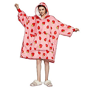 Hysunland Strawberry Wearable Blankets for Women Oversized Hoodie Sweatshirt with Kangaroo Pocket