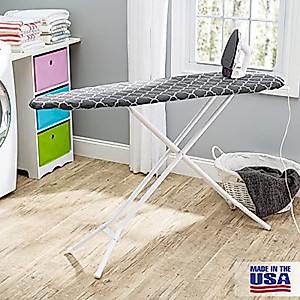 Ironing Board Full Size Made in The USA by Seymour Home Products (Grey Lattice) | Includes Cover and Pad | Iron Board with 4 Steel Legs for Extra Support | Features Perforated Top for Steam Flow