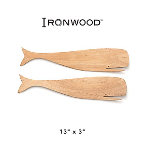 Ironwood Gourmet Tools Serving Utensils, Set of 2 Whale Salad Servers, Brown