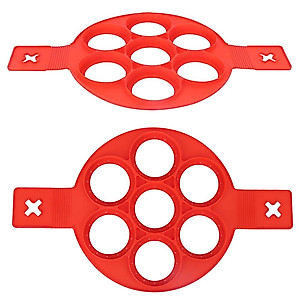 Egg Frying, 2Pcs Silicone Egg Rings Non-Stick Pancake Making Mould Omelette Mould Cooking with Handles for Fried Eggs/Egg Muffins, DIY Kitchen Utensils, 7 Holes Round